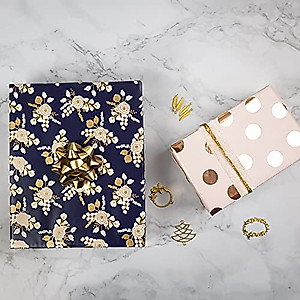 MAYPLUSS Wrapping Paper Roll - Mini Roll - 17 inch X 120 inch Per roll - Pink Polkas Dots, Stripe & Black Floral Design (42.3 sq.ft.ttl)