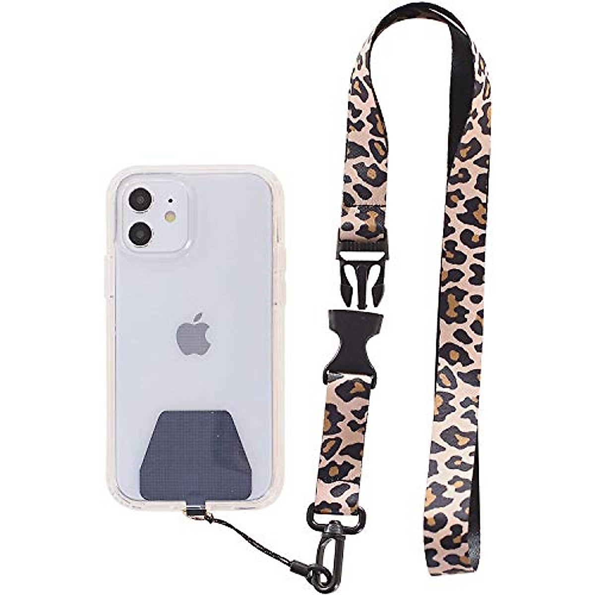 [2 Pack] Cellphone Lanyard Tether, Universal Detachable Neck Strap with Patch for Most Cell Phone Case & iPhone Case (Black+Leopard)