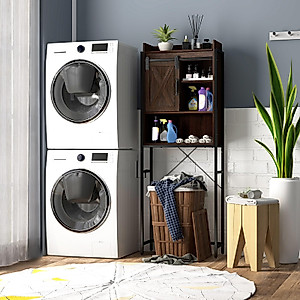 Tangkula Over-The-Toilet Storage Cabinet, Freestanding 4-Tier Bathroom Rack w/Adjustable Shelf & Sliding Barn Door, Multifunctional Bathroom Space Saver, 25 x 9.5 x 67.5 in (Espresso)