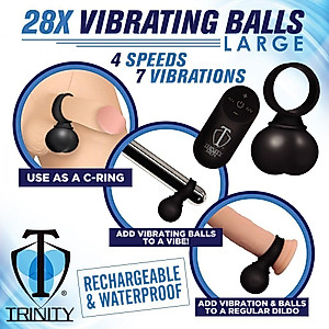 Trinity Vibes Men 28x Vibrating Balls Penis-Ring. Sex Toys for Pleasure & Couples Sex Toy for Adults. Male Vibrating Stimulator, Penis Massager & Erection Enhancer with Remote Control - Large, Black