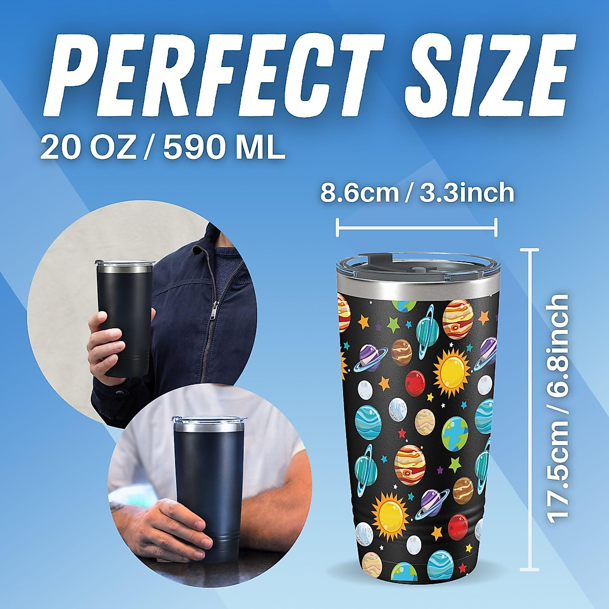 Onebttl Planet Gifts Space Astronomy Solar System Tumbler Travel Coffee Mug, Astronauts Gifts for Astronomy Space Lover, Men, Boys, Christmas, Birthday, Stainless Steel Insulated 20oz/590ml
