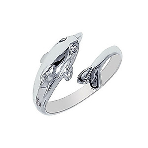 Ritastephens Sterling Silver Dolphin Cubic Zirconia Crossover Adjustable Ring or Toe Ring