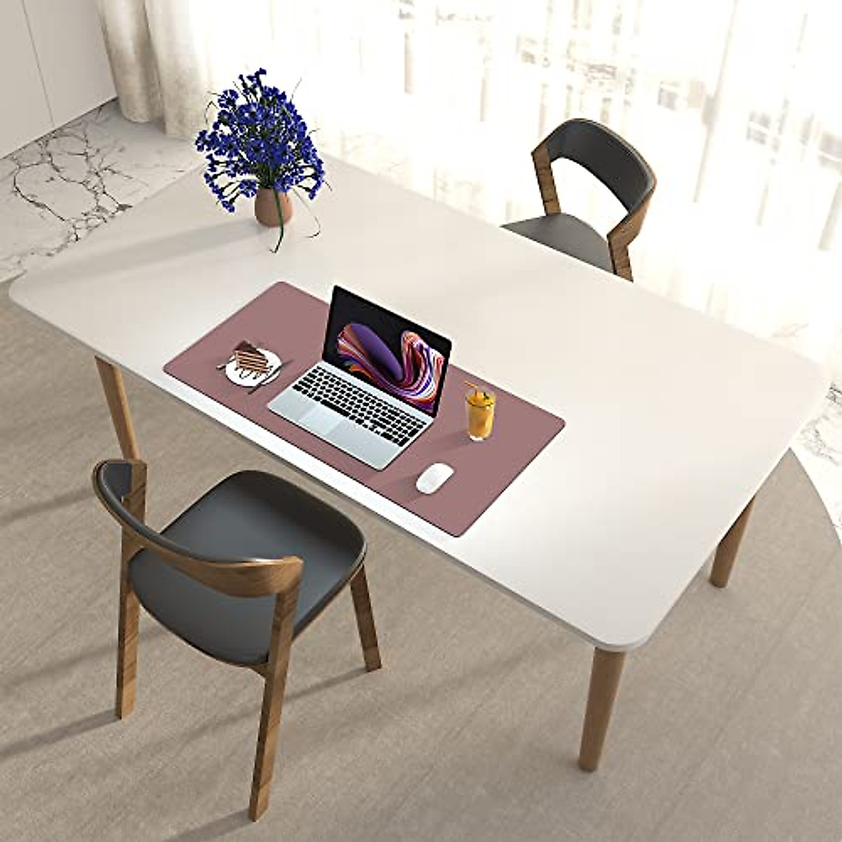Leather Desk Pad Protector,Mouse Pad,Office Desk Mat,31.5" x 15.7" Non-Slip PU Leather Desk Blotter,Laptop Desk Pad,Waterproof Desk Writing Pad for Office and Home (31.5" x 15.7", Dark Pink)