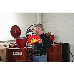 Justrite 2.6 Gallon Drum Funnel for Flammables with Emergency-Fusing Self-Closing Cover, Flame Arrester, and 2" Bung Hole Adapter, Made in The USA, 08207