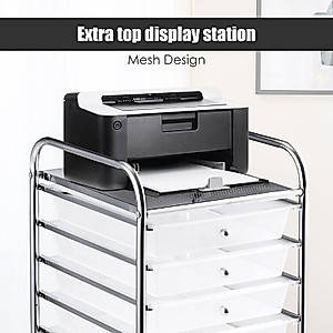 GOFLAME Rolling Drawer Cart with 10 Drawers, Utility Storage Organizer Cart with Wheels and Metal Frame, Art Cart for Office, School, Home, Clear