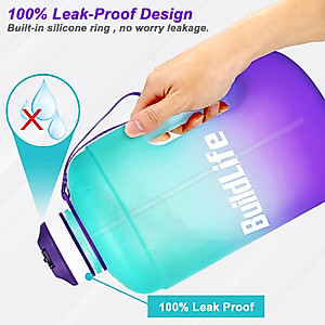 BuildLife 1 Gallon Water Bottle with Time Marker and Straw,Large Water Bottles with Times to Drink,BPA Free Gallon Water Jug- Motivational Water Bottle 1 Gallon(Green/Purple Gradient,1 Gallon)