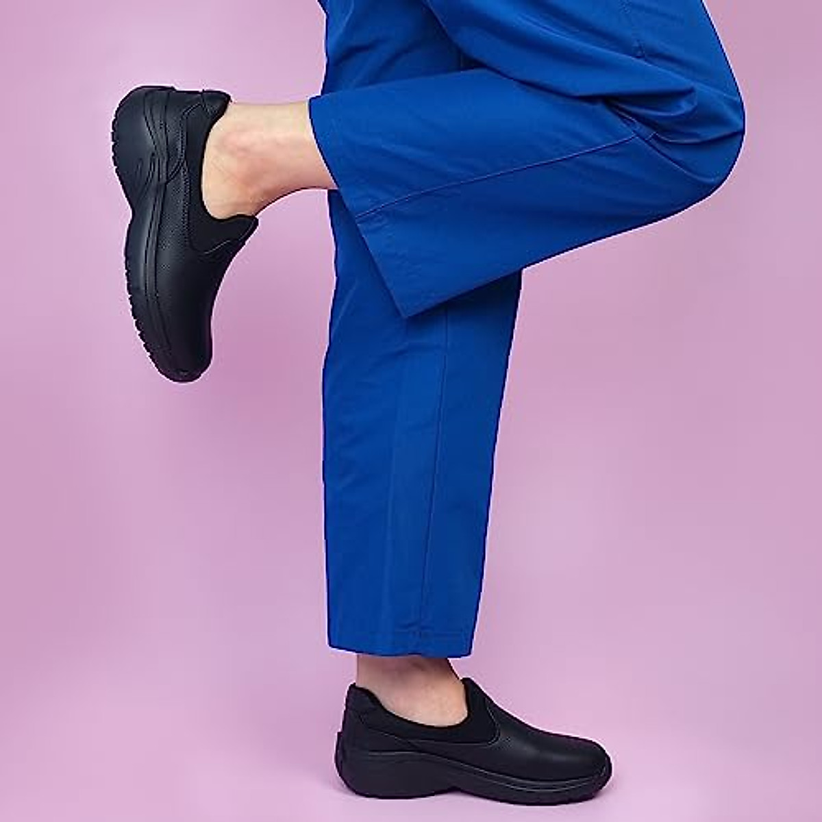 Hawkwell Women's Slip on Lightweight Lycra Nursing Shoes Comfortable Slip Resistant Work Shoes,Black Synthetic Leather,8 M US