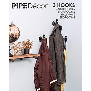PIPE DECOR Robe and Towel Single Hook Kit Heavy Duty DIY Style, Rustic and Chic Industrial Iron Pipe with Electroplated Black Finish, Wall Mounted, Mounting Hardware Included, Oil + Rust Free (3)