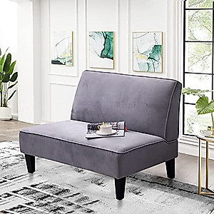 Alunaune Upholstered Loveseat Bench Settee for Living Room, Modern Armless Small Sofa Bedroom Couch Cushioned Linen Love Seat Bench (Light Grey)