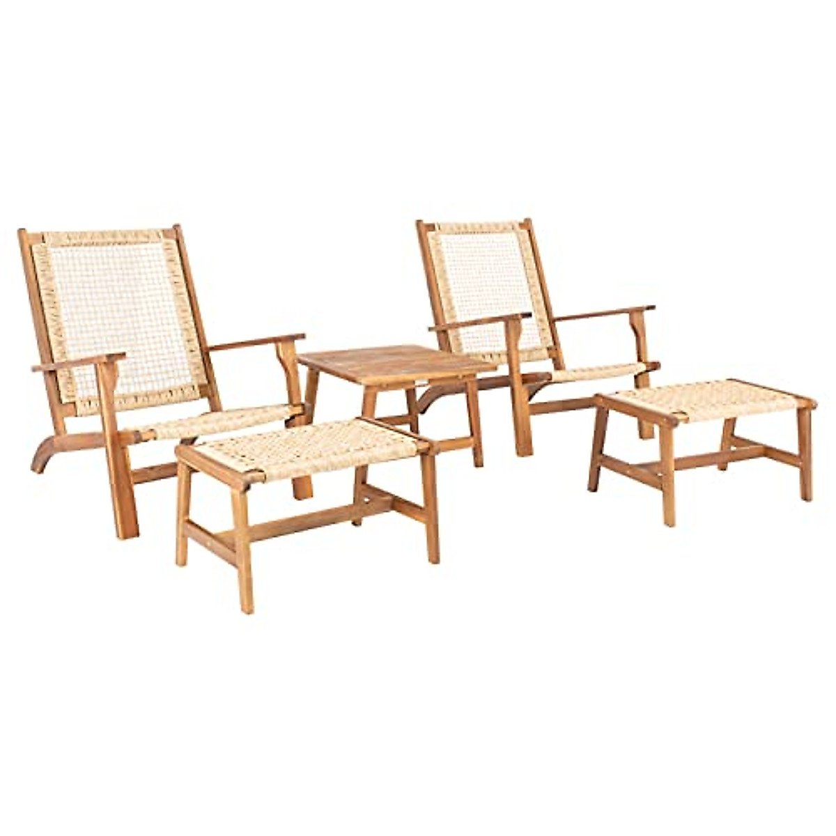 Safavieh Outdoor Collection Chantelle Acacia Wood/Light Brown Woven Rattan 5-Piece Patio Set PAT7076A, Natural/Natural
