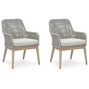 Signature Design by Ashley Seton Creek Outdoor Dining Arm Chair, Set of 2, 25" W x 24" D x 36" H, Light Brown & Light Gray