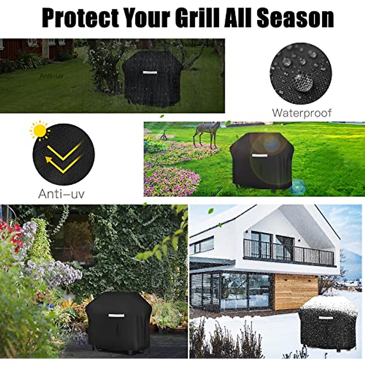 HCFGS Grill Cover 30 inch Waterproof Barbecue Gas Grill Cover, Outdoor Heavy Duty BBQ Cover, Fade & Weather Resistant Upgraded Material for Weber Brinkman Char-Broil and More, Blac