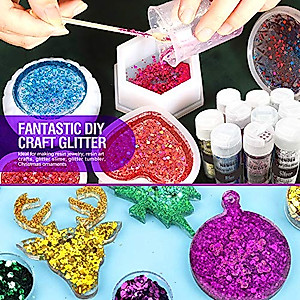 HEMOER Holographic Chunky Glitter, 12 Colors Chunky Glitter Sparkle Sequins, Cosmetic Craft Glitter Set for Epoxy Resin, Body, Face, Nail, Slime, Wedding Festival Party Decoration - 0.42oz Each Bottle