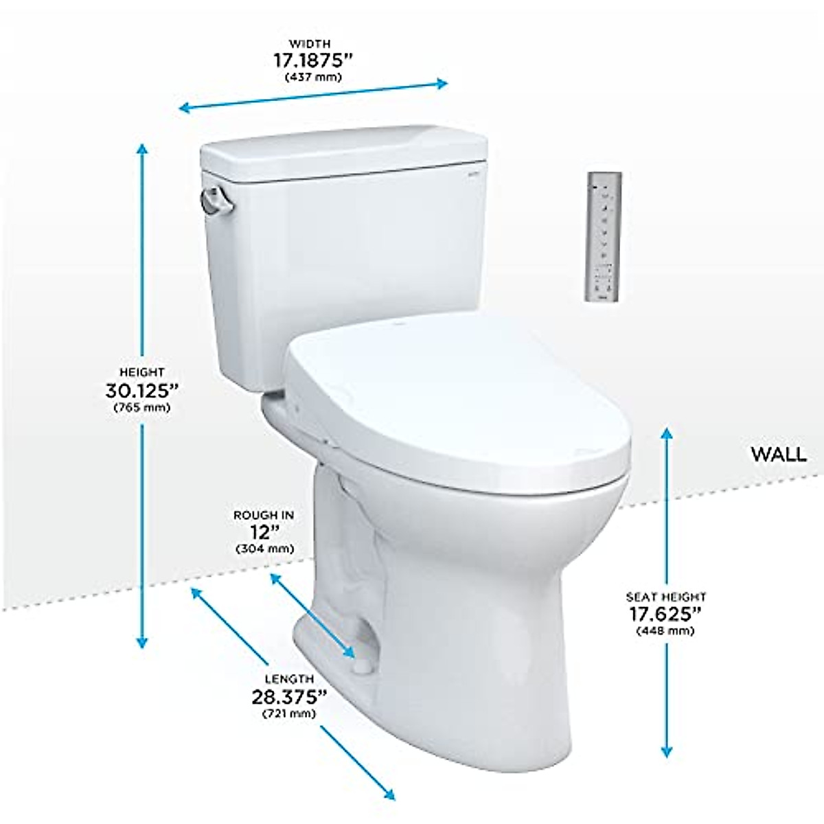 TOTO Drake WASHLET+ Two-Piece Elongated 1.6 GPF TORNADO FLUSH Toilet with Auto Flush, Cotton White - MW7763056CSGA#01