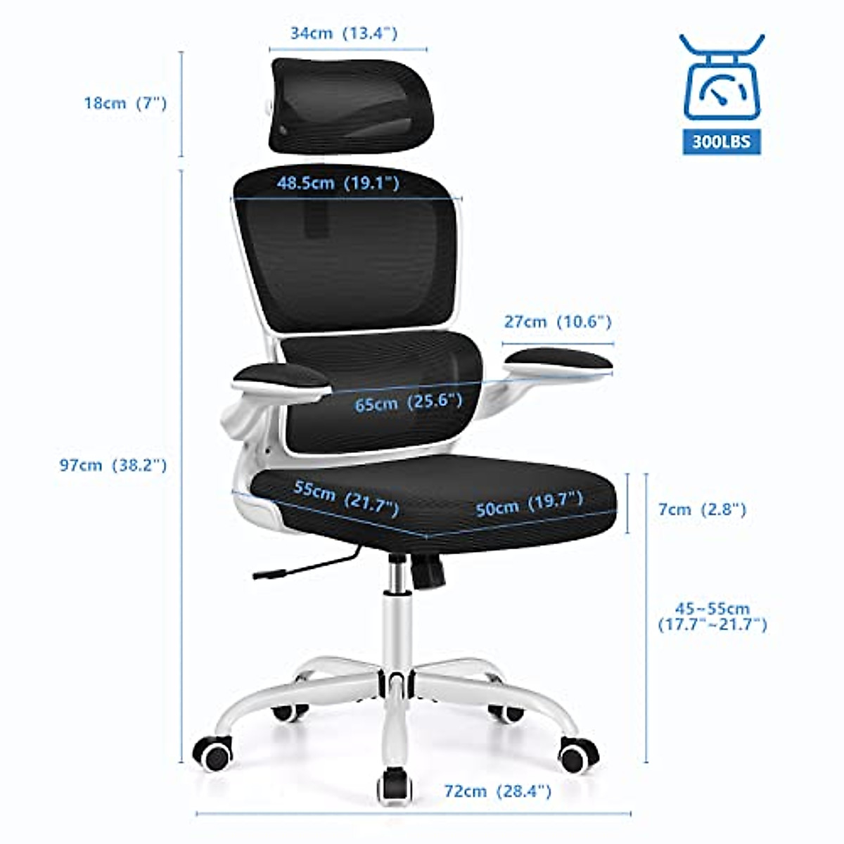 Razzor Ergonomic Office Chair, High Back Mesh Desk Chair with Lumbar Support and Adjustable Headrest, Computer Gaming Chair, Executive Swivel Chair for Home Office