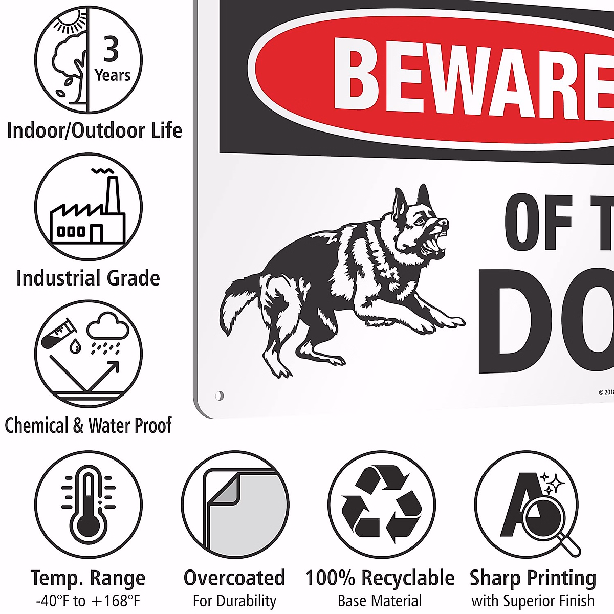 SmartSign 10 x 14 inch “Beware of The Dog” Sign With Graphic, Digitally Printed, 55 mil HDPE Plastic, Red, Black and White, Made in USA