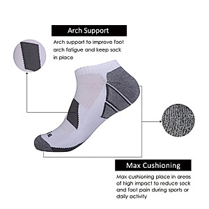 JOYNÉE Men's 6 Pack Athletic No Show Performance Comfort Cushioned Low Cut Socks,White,Sock Size:10-13