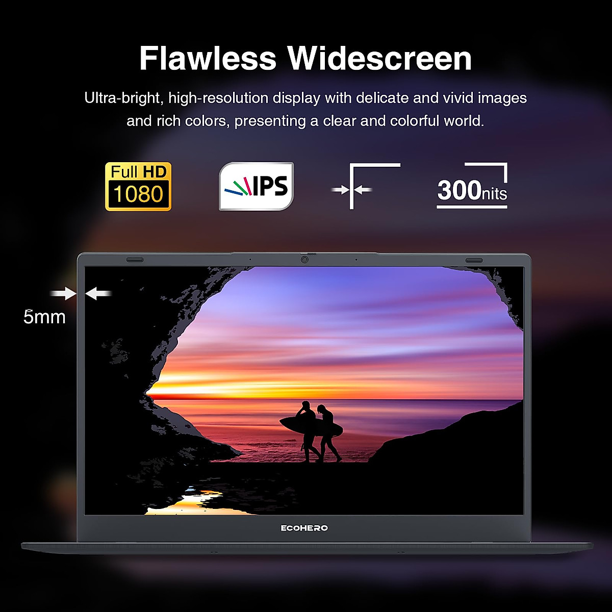 ECOHERO Laptop Computer, 12GB DDR4 RAM 256GB SSD, Intel J4005 Processor (Up to 2.7GHz), 14 Inch FHD 1920x1080 Display, Windows 11 Laptops Computers, 2.4G/5G WiFi and Bluetooth 5.1