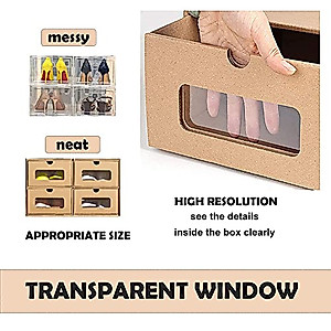 MYOYAY 10 Pcs Shoe Box Cardboard 13.7 x 9 x5.3 Shoe Boxes with Transparent Window Waterproof Stackable Storage Boxes Shoe Organizer for Shoes, Socks, Stationery, Toys, Underwear