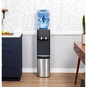 GE Top-Loading Hot and Cold Water Dispenser | 5 Gallon Water Cooler for Home or Office | 2 Temperature Settings | Taller 13" Dispenser Height | Freestanding with LED Night Light| Charcoal