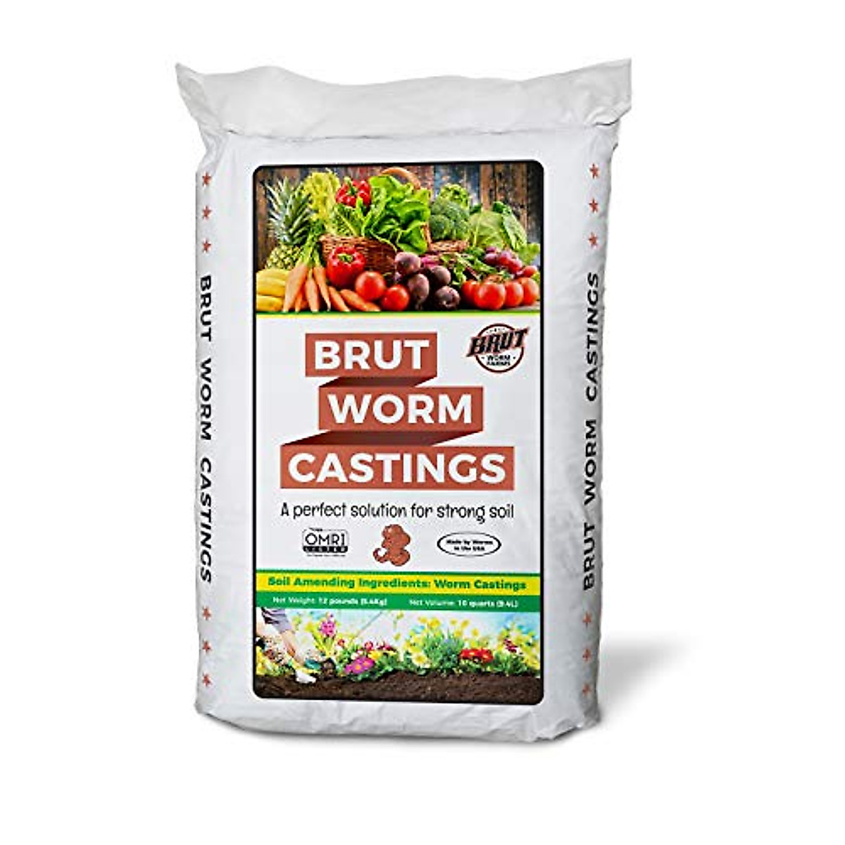 BRUT WORM FARMS Worm Castings Soil Builder - 12 Pounds - Organic Fertilizer - Natural Enricher for Healthy Houseplants, Flowers, and Vegetables - Use Indoors or Outdoors - Non-Toxic and Odor Free