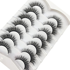 Pooplunch False Eyelashes Cat Eye Look Fluffy Wispy Faux Mink Lashes 7 Pairs 14MM Natural Extension Volume 8D Soft Curly Fake Eyelashes Strips Pack