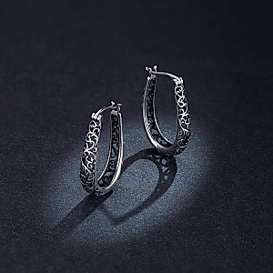 BISAER 925 Sterling Silver Huggie Hoop Earrings Filigree Hoop Earrings for Women Hypoallergenic Jewelry