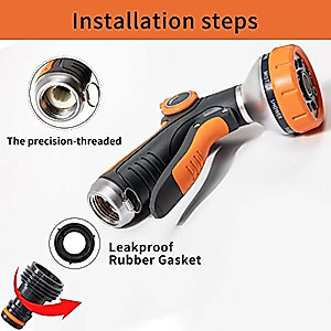 Garden Hose Nozzle ZEQKULW The sprayer nozzles for garden hose,witch have 8 Spray Patterns with Sensitive Switch,Water Hose Nozzle Can be Widely Applied to Lawn, Washing Car & Pet(Orange)