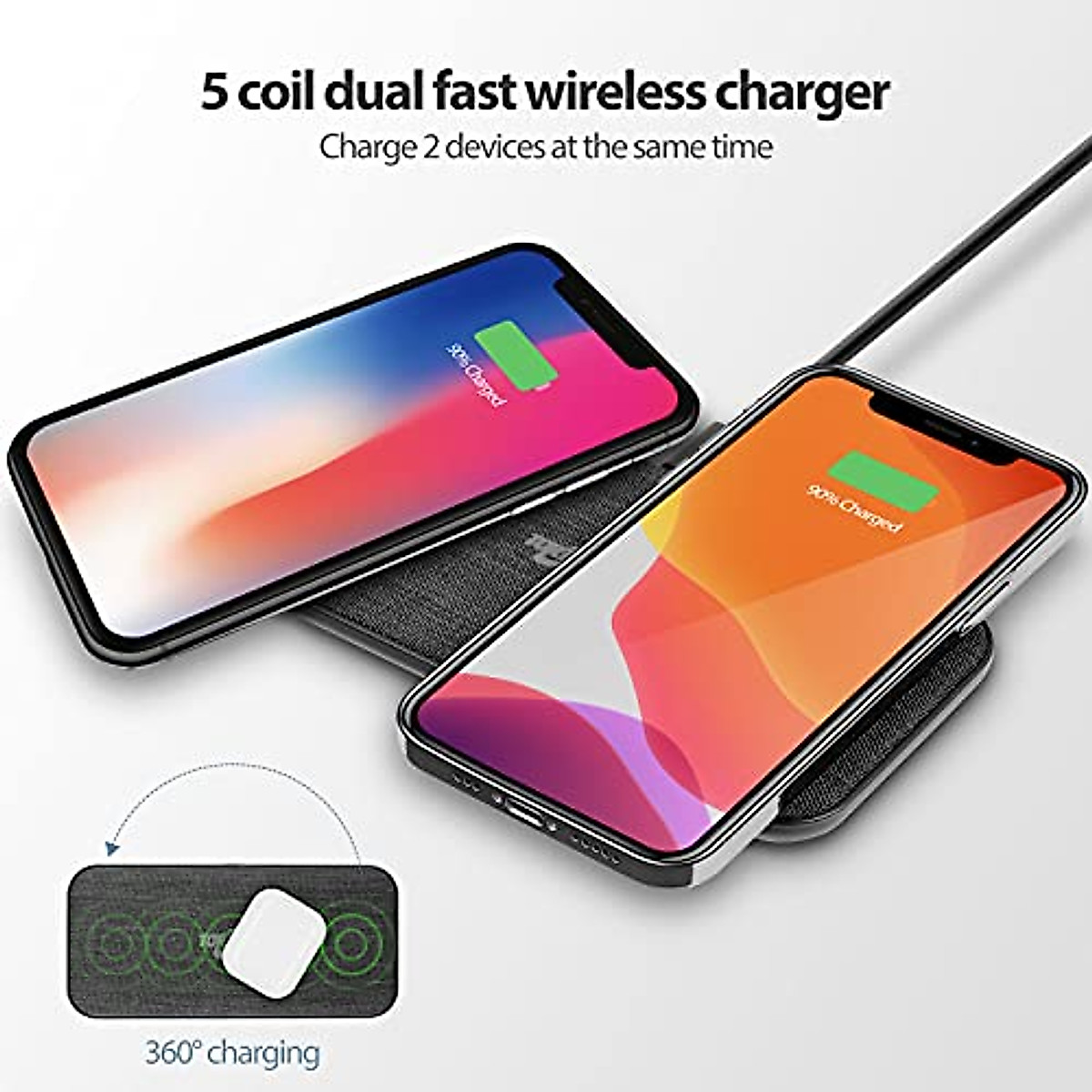 Dual Wireless Charger with 5 Charging Coils, 65W GaN Wall Charger Adapter, Compatible with iPhone and AirPods Pro