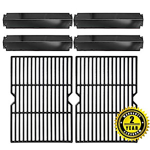 Hongso Porcelain Cast Iron Cooking Grid Grill Grates and Steel Heat Plates Replacement Kit for Charbroil 463268008 463244011 463212511 463224611, Kenmore 415.166579, Uniflame Gas Grill, PCF652-PPC3214