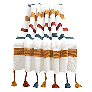 Lush Decor Boho Knitted Braided Tassel Throw Blanket, 60" x 50", Teal & Rust