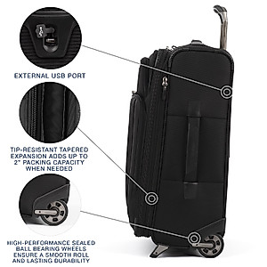Travelpro Crew Versapack Softside Expandable 2 Wheel Upright Carry on Luggage, External USB Port, 17-Inch-Laptop Pocket, Men and Women, Jet Black, Carry On 21-Inch