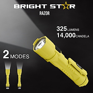 Bright Star Razor Intrinsically Safe Hands-Free Magnetic LED Flashlight with 14,000 Candela Brightness, Powered by 3 AA KBS Batteries Included with 24 Hours of Low Power runtime, Made in USA!