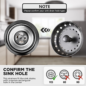 Mudder 3 Pcs Kitchen Sink Drain Strainer and Stopper Stainless Steel Garbage Disposal Plug with Handle Universal Anti-Clogging Kitchen Sink Filter Sieve Basket Strainer(Graphite Gray)