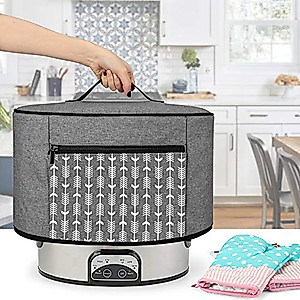 YARWO Slow Cooker Dust Cover Compatible for Crock Pot and Hamilton Beach 6-8 qt Slow Cooker, Dust Free Cover with Zipper Pocket and Wipe Clean Liner, Gray with Arrow