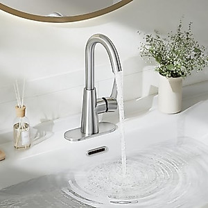 Phiestina Single Hole Brushed Nickel Bathroom Sink Faucet/Bar Sink/Pre-Kitchen Sink Faucet with 4 Inch Deck Plate,Drain and Supply Hoses, WE10-BN