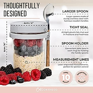 Overnight Oats Container 2-Pack - 10-Oz Glass Mason Jars w/ Spoons & Recipe Book