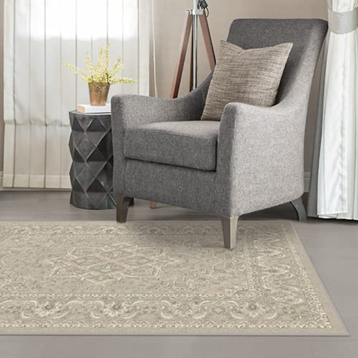 RUGGABLE Hendesi Heriz Washable Rug - Perfect Vintage Area Rug for Living Room Bedroom Kitchen - Pet & Child Friendly - Stain & Water Resistant - Cream 3'x5' (Standard Pad)