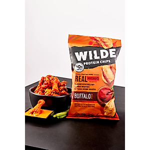 WILDE Buffalo Protein Chips, Thin and Crispy, High Protein, Keto Friendly, Made with Real Ingredients, 2.25oz Bags (Pack of 3)