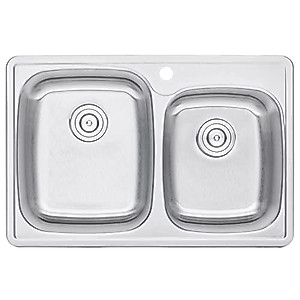 33 Inch Top-mount / Drop-in Stainless Steel 60/40 Double Bowl Kitchen Sink - 18 Gauge