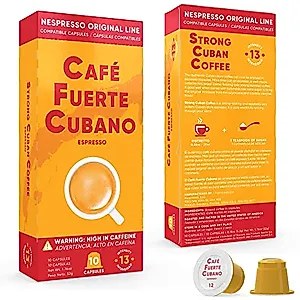 Cafe Fuerte Cubano, Espresso Pods, Nespresso Capsules Compatible with OriginalLine Machines, Strong Cuban Coffee, Ristretto Cafecito, Intensity 13, Dark Roast, High In Caffeine (40 Count)