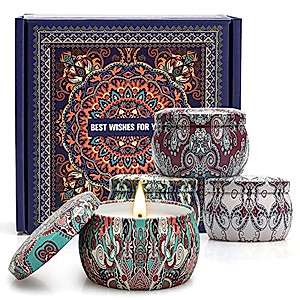 Scented Candles Gifts for Women Mom, 8% Essential Oil, 4 Pack Soy Candles for Home Scented, 120H Burning Time, Stress Relief Gifts for Girlfriend, Teacher, Mom, Anniversary, Birthday