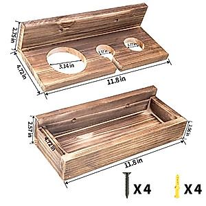 Hair Tool Organizer Wall Mounted - Wooden Hair Dryer Holder, Rustic Blow Dryer Holder for Curling Iron, Hot Tools, Hair Straighteners, Set of 2 Bathroom Vanity Tray for Makeup,Toiletries, Brown