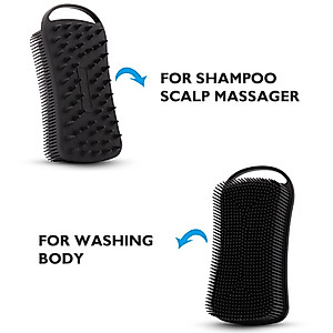 2 in 1 Soft Silicone Body Scrubber, Shower Loofah for Sensitive Skin, Lathers Well, Scalp Massager, Double-Sided Shampoo Brush For Gentle Exfoliating