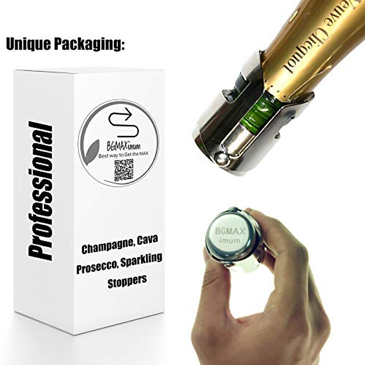 Champagne Sealer Stopper, BGMAX 3 Pack Stainless Steel Sparkling Wine Bottle Plug Sealer Set with a Longer Sealing Plug, Gifts Accessories for Champagne