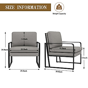 Andeworld Modern Accent Chair, Mid Century Living Room Armchair, Upholstered Linen Sofa Side Chair with Metal Legs for Reading,Lounging,Bedroom Apartment,Grey