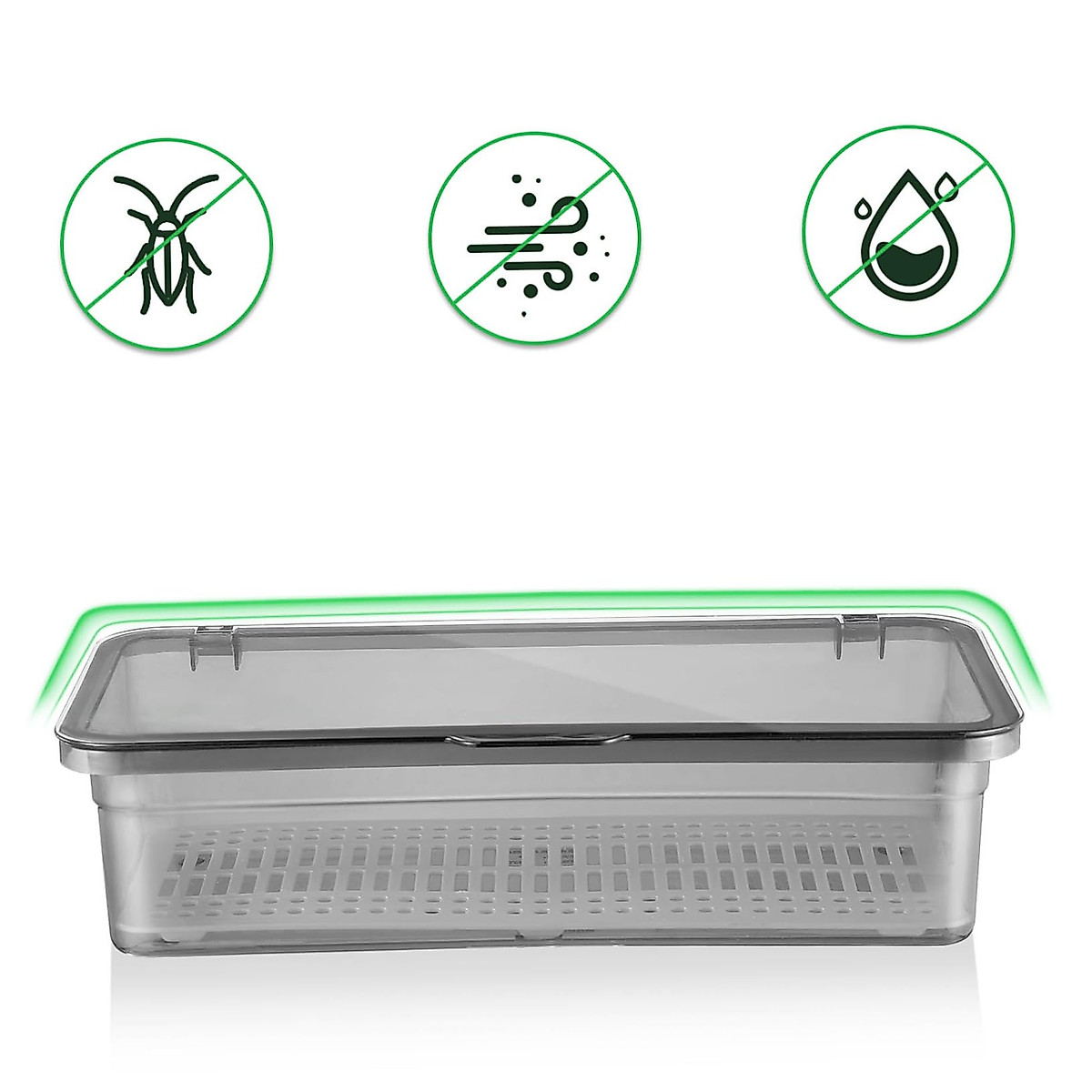 TOPBATHY Flatware Plastic Tray with Lid Kitchen Cutlery and Utensil Drawer Organizer Silverware Countertop Storage Container (Black)