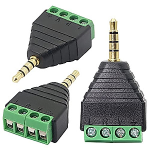 GELRHONR 3.5mm 4 Screw Terminal Adapter, 1/8 Inch 4 Pole Stereo TRRS Audio Plug Solderless Converter for Headphone Headset and Earphone（3-Pack）