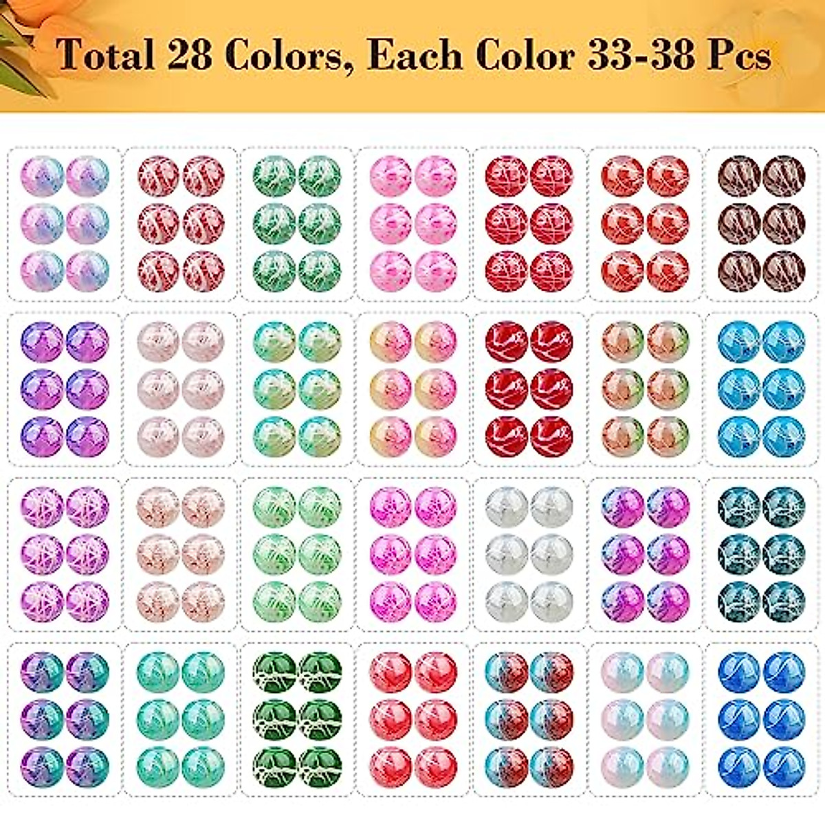1000PCS Glass Beads for Jewelry Making Kit, 6mm Crystal Pattern Bead Stone Beaded, 28 Colors Bracelet Making Kit Loose Round Crackle Gemstone Beads for Men Women DIY Craft Necklace Earring Bracelet