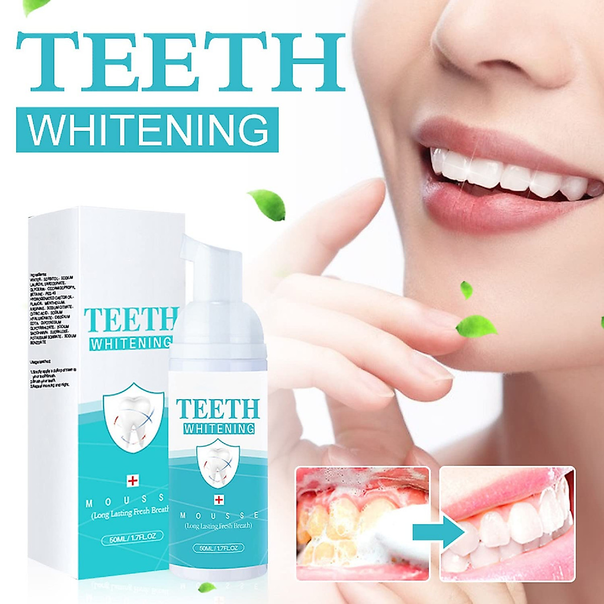 2Pcs Teeth Whitening Mousse Foam Teeth Whitening Toothpaste,Whitens Teeth Fresh Breath,Deep Cleaning Toothpaste,Toothpaste Replacement Mouthwash, Mouthwash Teeth Whitening